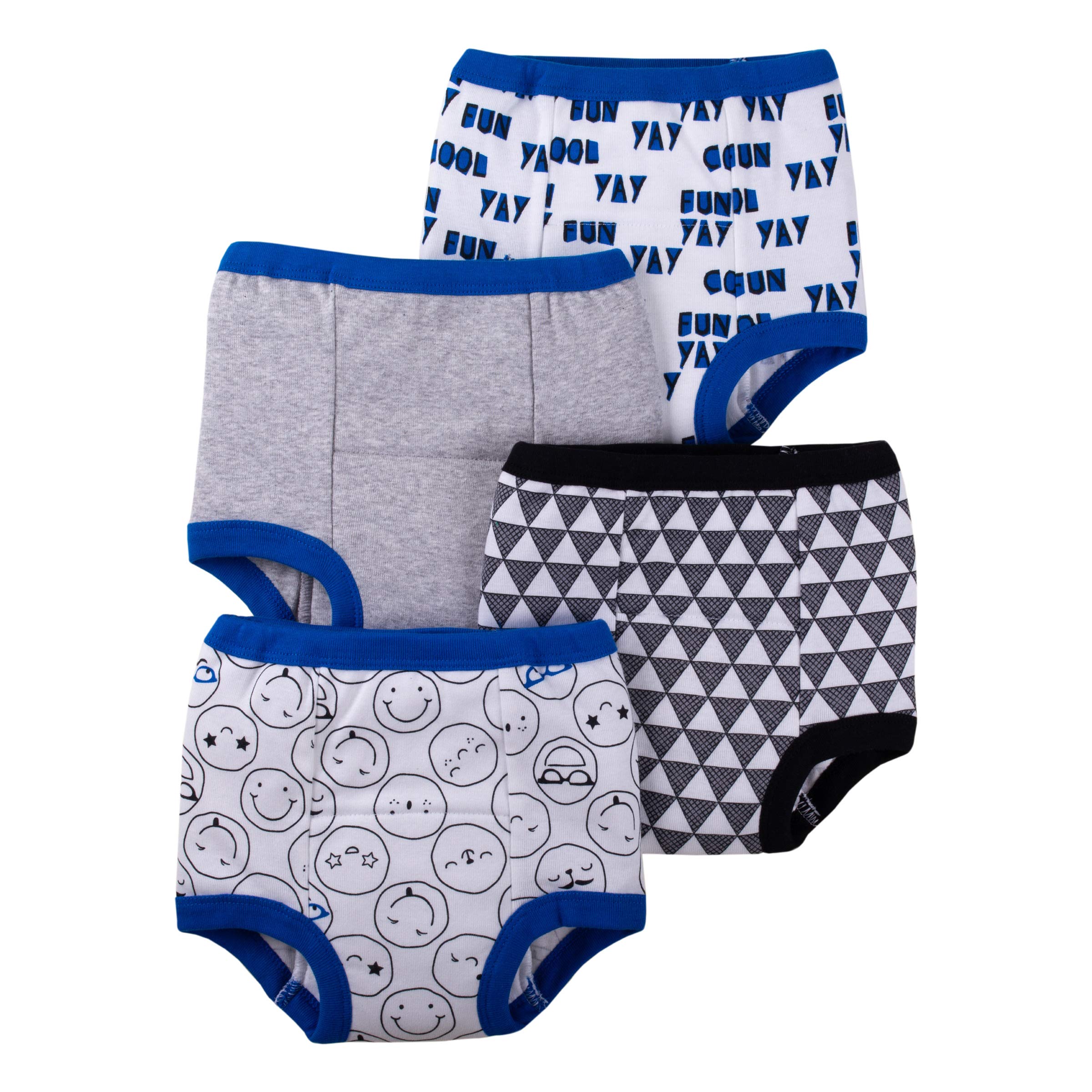 Lamaze Organic Baby Baby Boys' Toddler Reusable and Washable Cotton Training Pants, Blue/Grey/Smiley Faces, 4T