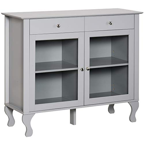 HOMCOM Retro Style Kitchen Sideboard, Buffet Cabinet, Cupboard with Glass Doors and Drawers, Adjustable Shelves for Living Room