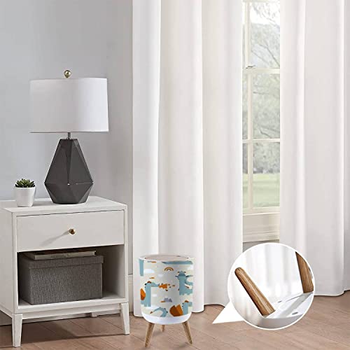 Small Trash Can with Lid for Bathroom Kitchen Office Diaper Seamless flat dragons ornament for kids Dragons fighting clouds Bedroom Garbage Trash Bin Dog Proof Waste Basket Cute Decorative