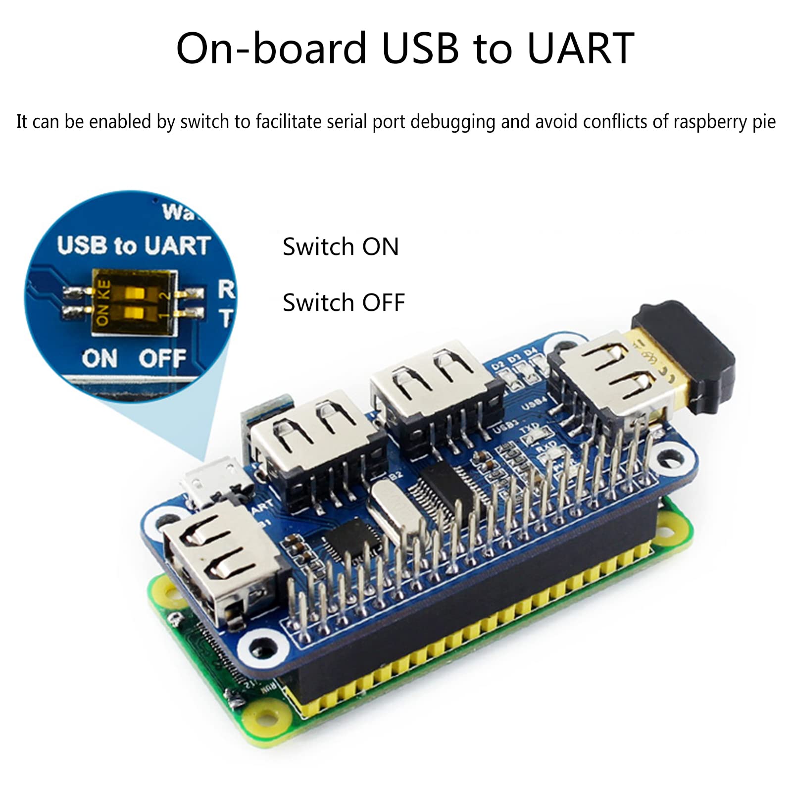 USB HUB HAT Expansion Board Onboard USB to UART for 4 B/3 B+/3 B/Zero/Zero 4 USB Ports USB2.0/1.1 USB Expansion Board