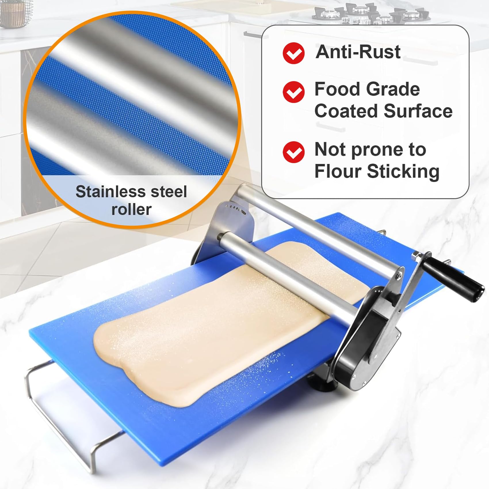 Upgraded Dough Sheeter Machine for Home,Folding Dough Sheeter,Manual Dough Roller Machine with Adjustable Thickness and 2 Pressing Plates