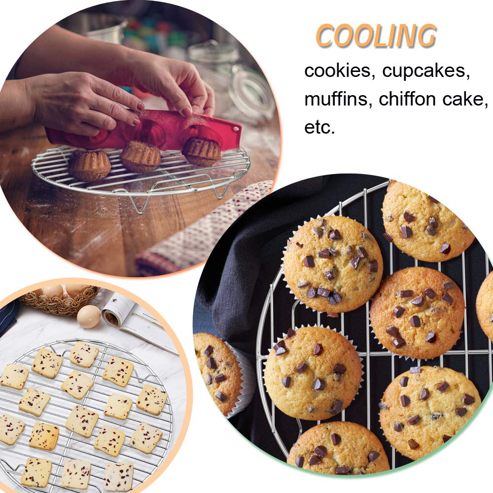P&P CHEF Round Cooking Rack, 3 Pcs (7½” & 9” & 10½”), Baking Cooling Steaming Grilling Rack Stainless Steel, Fits Air Fryer/Stockpot/Pressure Cooker/Round Cake Pan, Oven & Dishwasher Safe