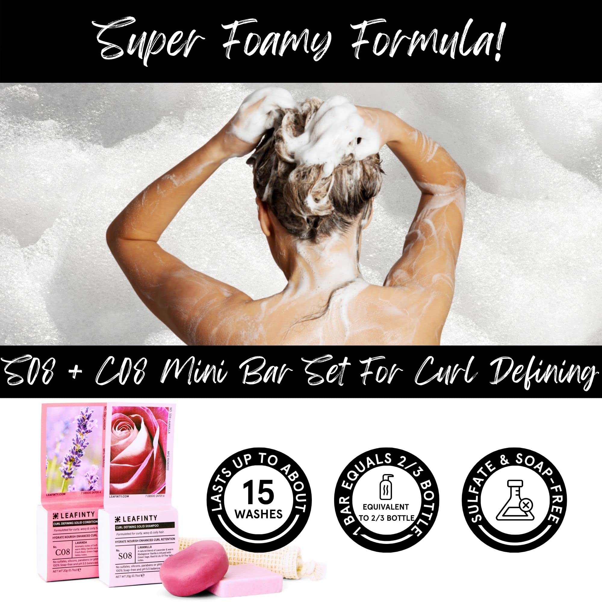 S08+C08 Solid Shampoo & Conditioner Set for Curly, Wavy, Coily and Kinky Hair, All Natural Zero Waste and Organic Shampoo Bars for Hair,2 Travel Size Bars