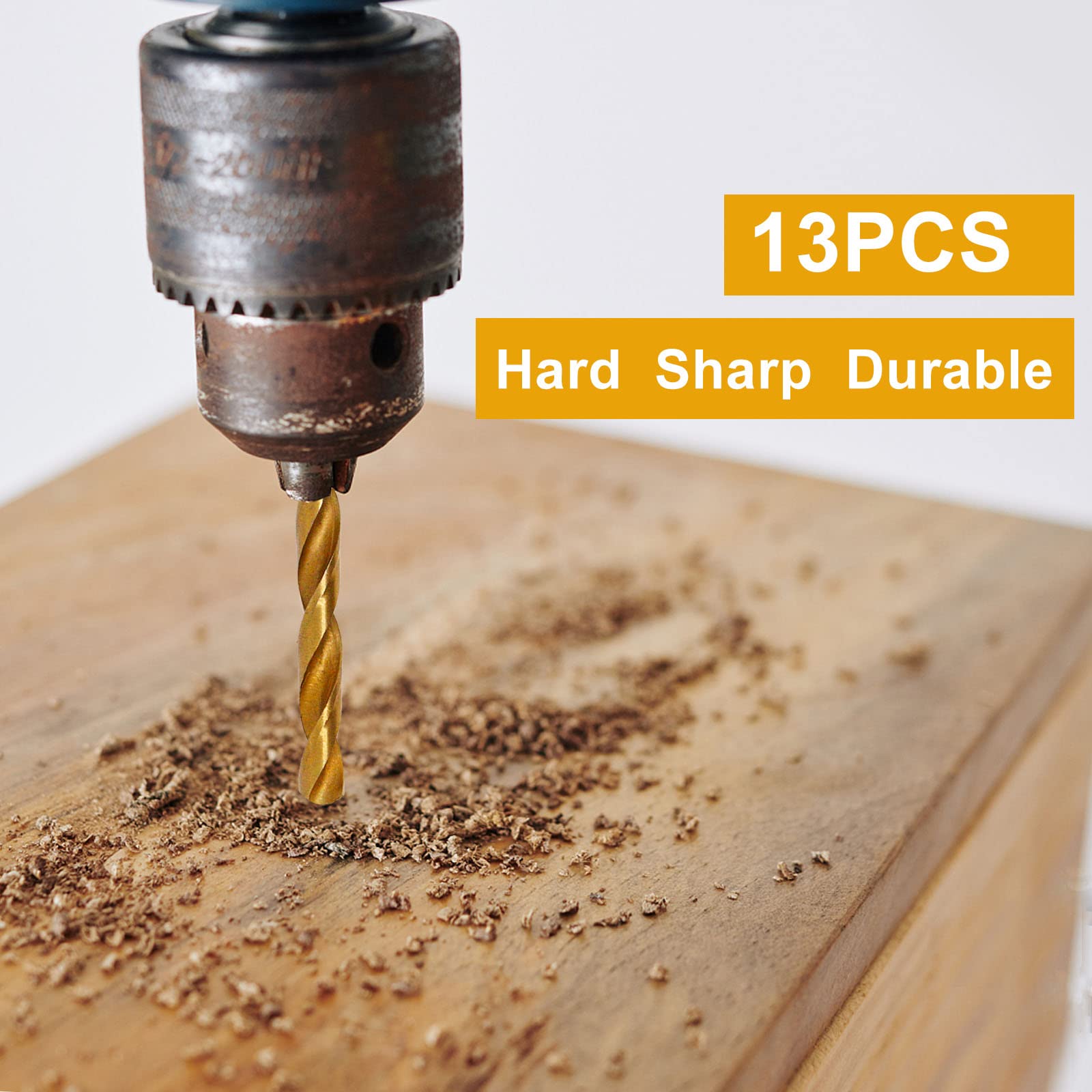 SWZHAI 13 PCS Titanium Coated Drill Bit Set (1/16"-1/4"), M35 Cobalt Drill Bits Impact Driver Bit Set High Speed Steel Hex Shank Drill Bits Quick Change Drill Bit Set for Hardened Steel, Metal, Wood