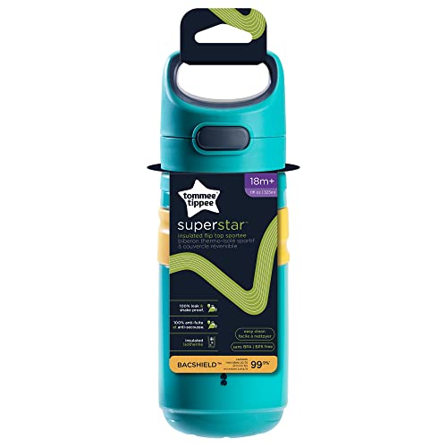 Tommee Tippee Superstar Insulated Flip Top Sportee Straw Cup, 18m+, 11oz, 1 Pack | Leak and Shake Proof, Anti-Microbial Spout
