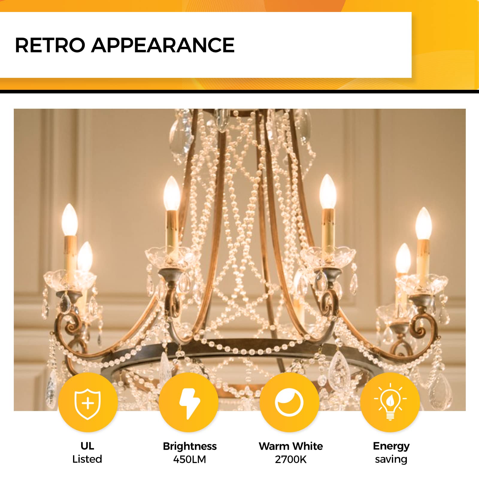Hizashi E12 Candelabra LED Light Bulbs 40 Watt 90+CRI LED Chandelier Light Bulbs Dimmable, B10 LED Candelabra Bulbs, 4W, 450LM 2700K Soft White, Candle Light Bulbs, UL Listed, 12 Pack
