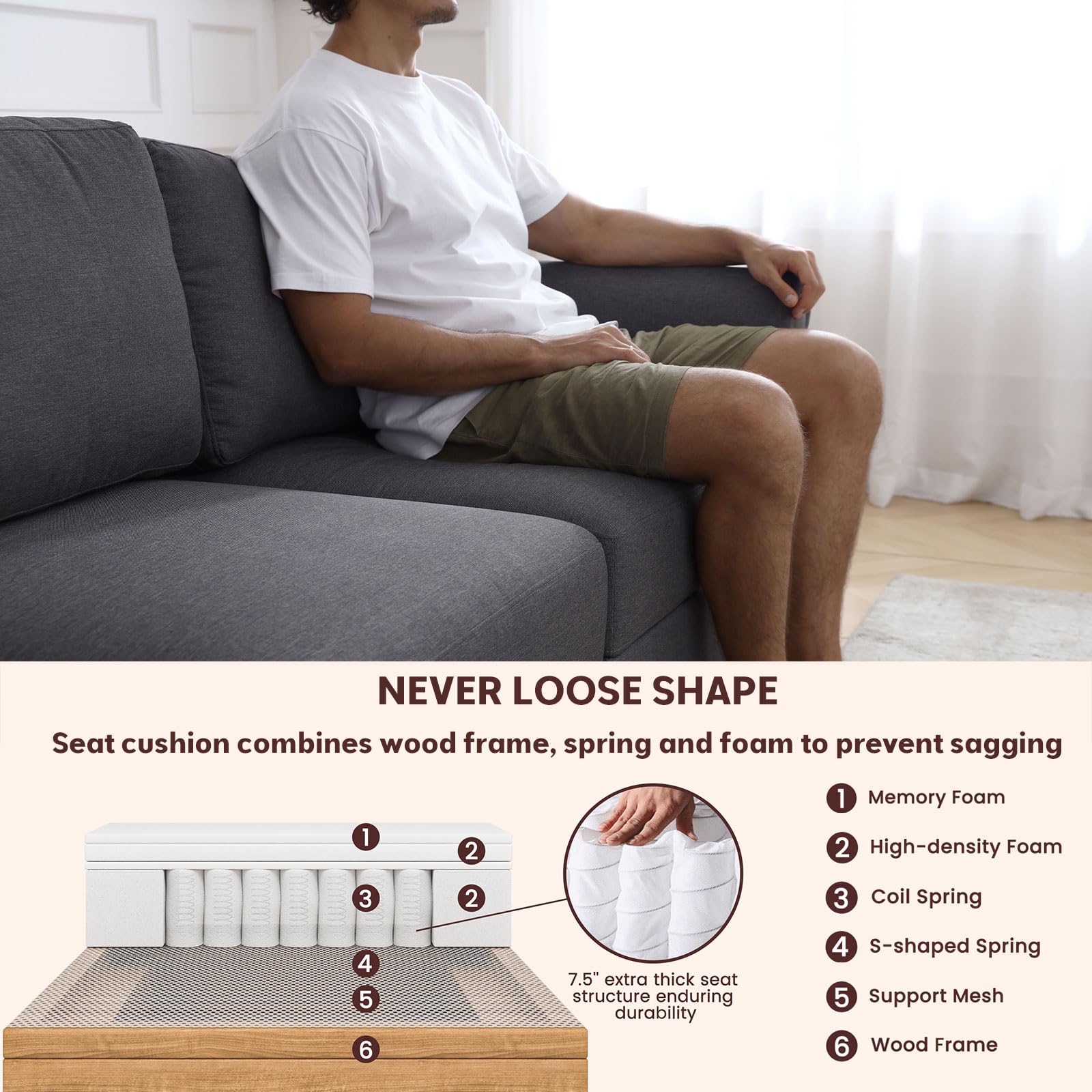 UniPon Modular Sectional Sofa with Storage Seat Upgrade Large U Shaped Sofa Couch with Chaise, 6 Seats 120''L Modular Sofa Convertible Couch for Living Room/Deep 27'' Ottoman/Memory Foam Cushion