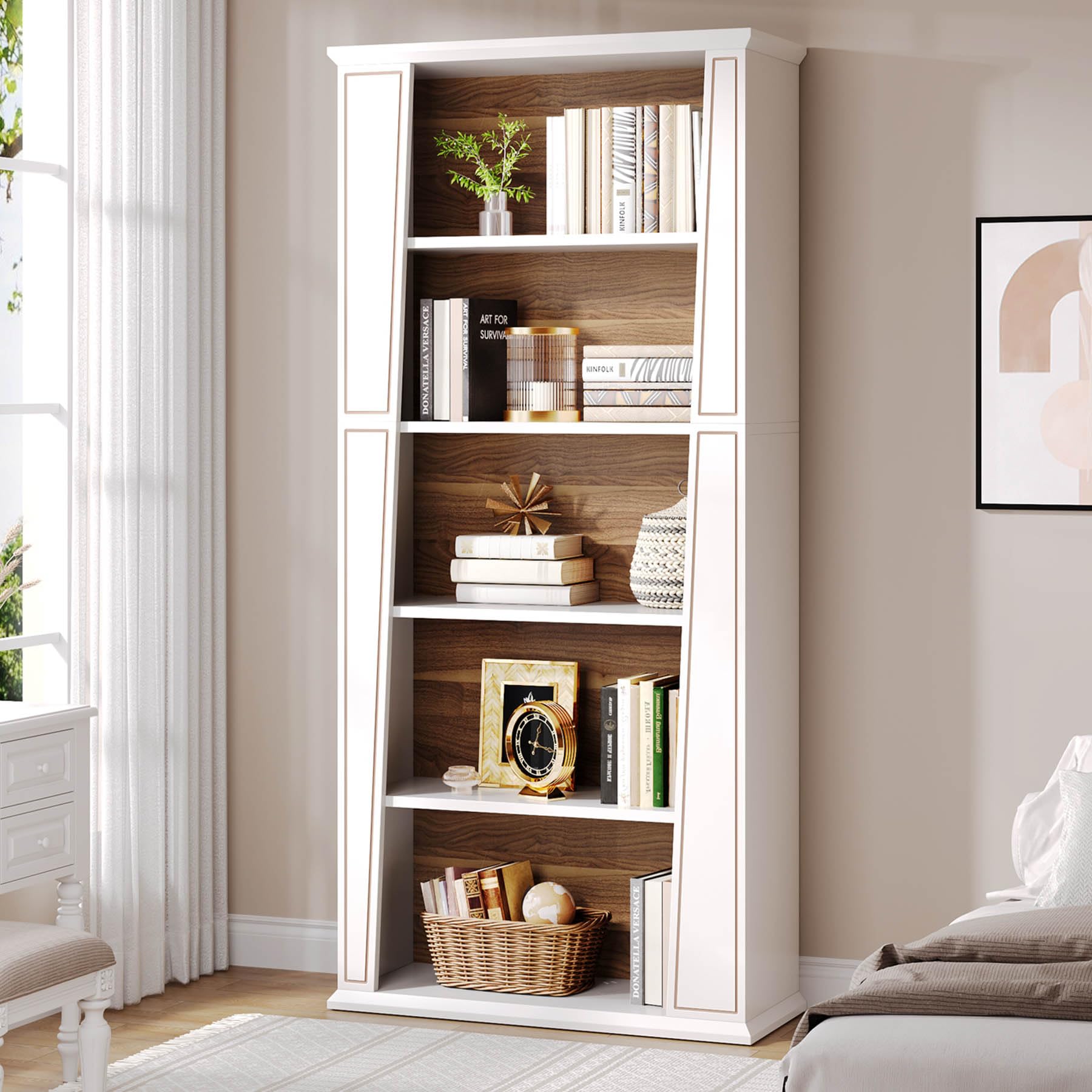 Tribesigns 70.9" Tall White Bookcase, 5-Tier Wood Bookshelf with Storage Shelves, Modern Free-Standing Library Book Shelving Unit for Living Room, Home Office (1)