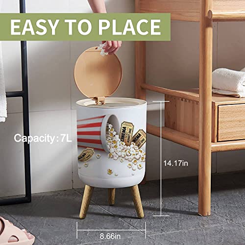 Small Trash Can with Lid Popcorn in paper bucket Full cup for snacks in movie theater fast Garbage Bin Round Waste Bin Press Cover Dog Proof Wastebasket for Kitchen Bathroom Living Room 1.8 Gallon