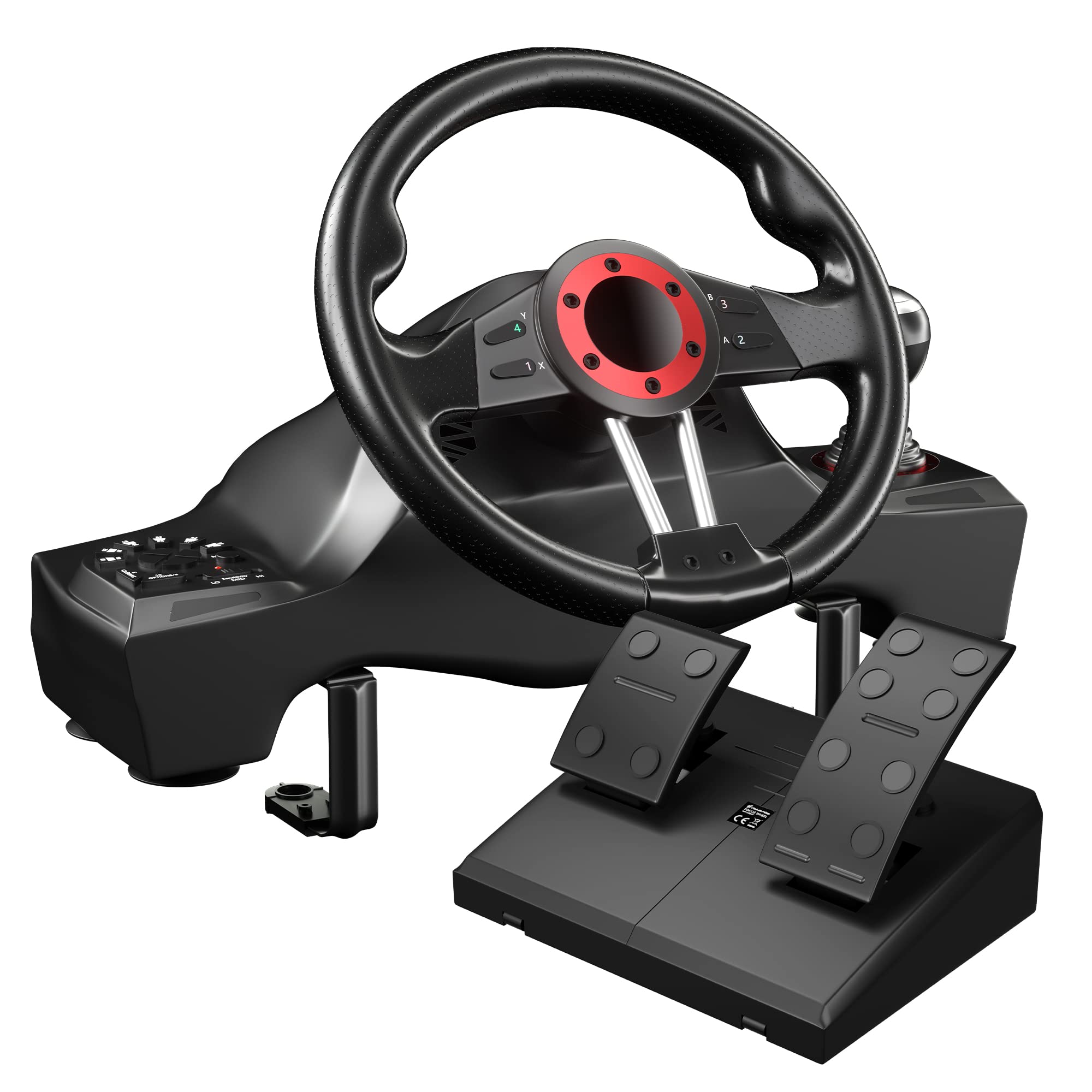 Racing Steering Wheel with Floor Pedals/Shifter and Vibration Leather Steering Wheel Cover for PS4/ PS3/ XBOX One/XBOX Series X|S/Switch/PC Racing Steering Wheel