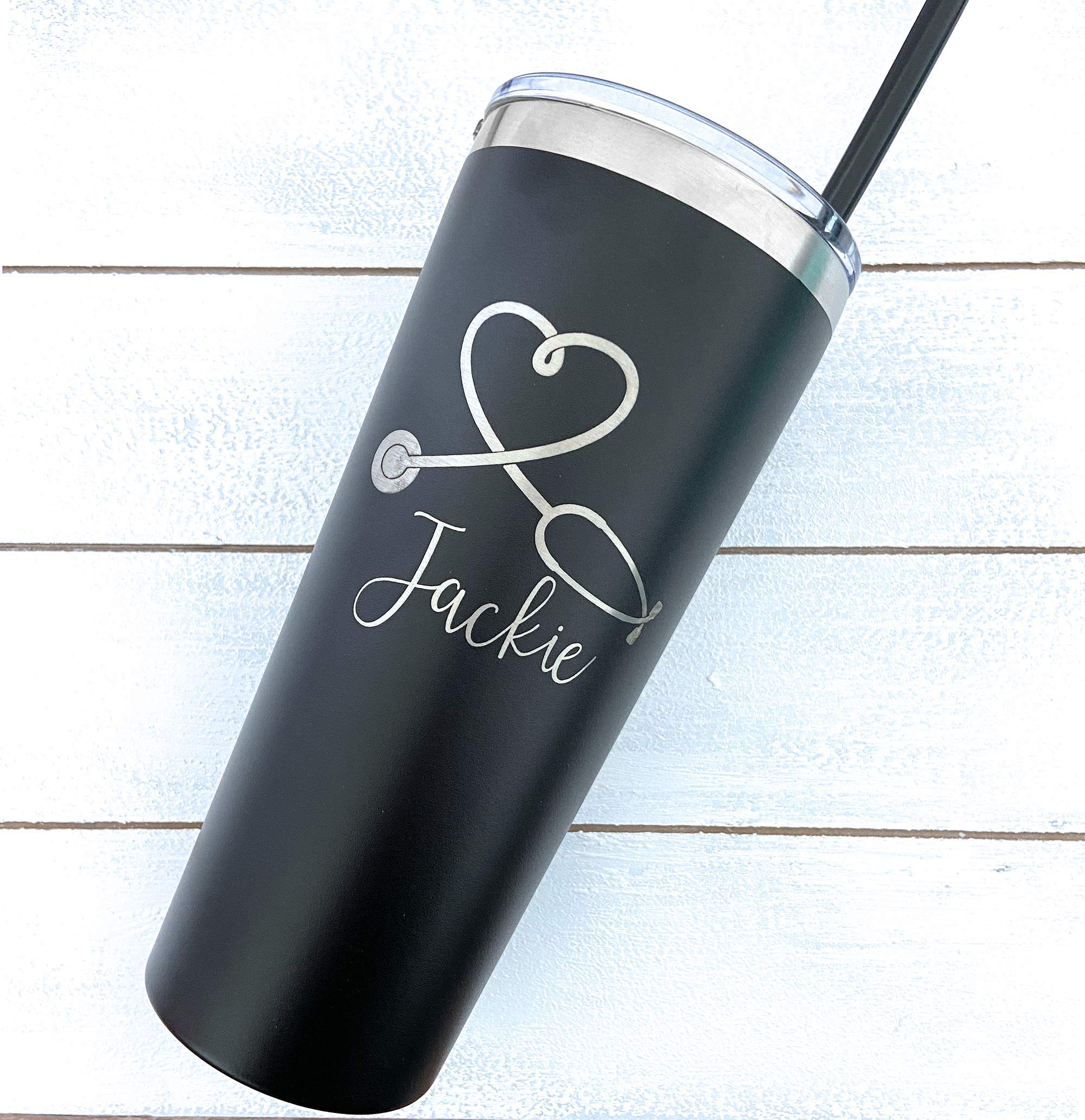 Personalized Nurse Laser Engraved 22 oz - Laser Engraved Tumbler with Straw, Stethoscope, RN, Nurse Gift, Doctor Gift, Nurse Assistant, Heartbeat, Nursing Student