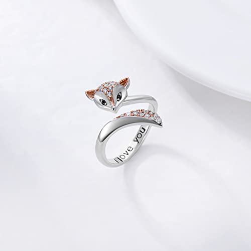 LONAGO Fox Ring 925 Sterling Silver Cute Animal Fox Stacking Ring Lucky Jewelry for Women (Size 8)