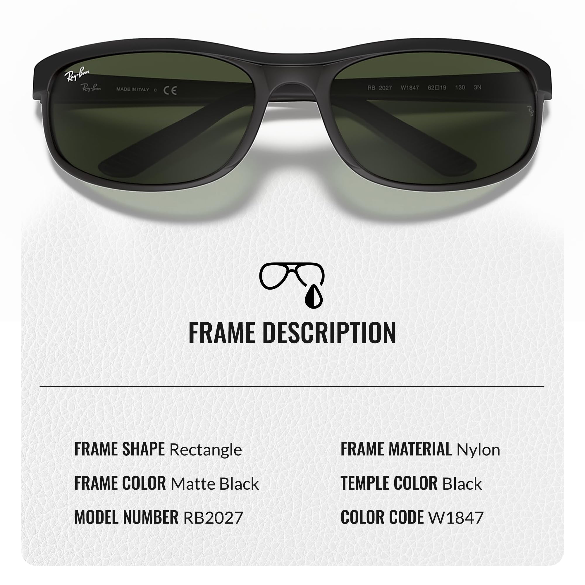 Ray-Ban RB2027 PREDATOR 2 Rectangle Sunglasses With Eyewear Kit Bundle - High Bridge Fit - Ideal Formal and Casual Wear Retro Sunglasses