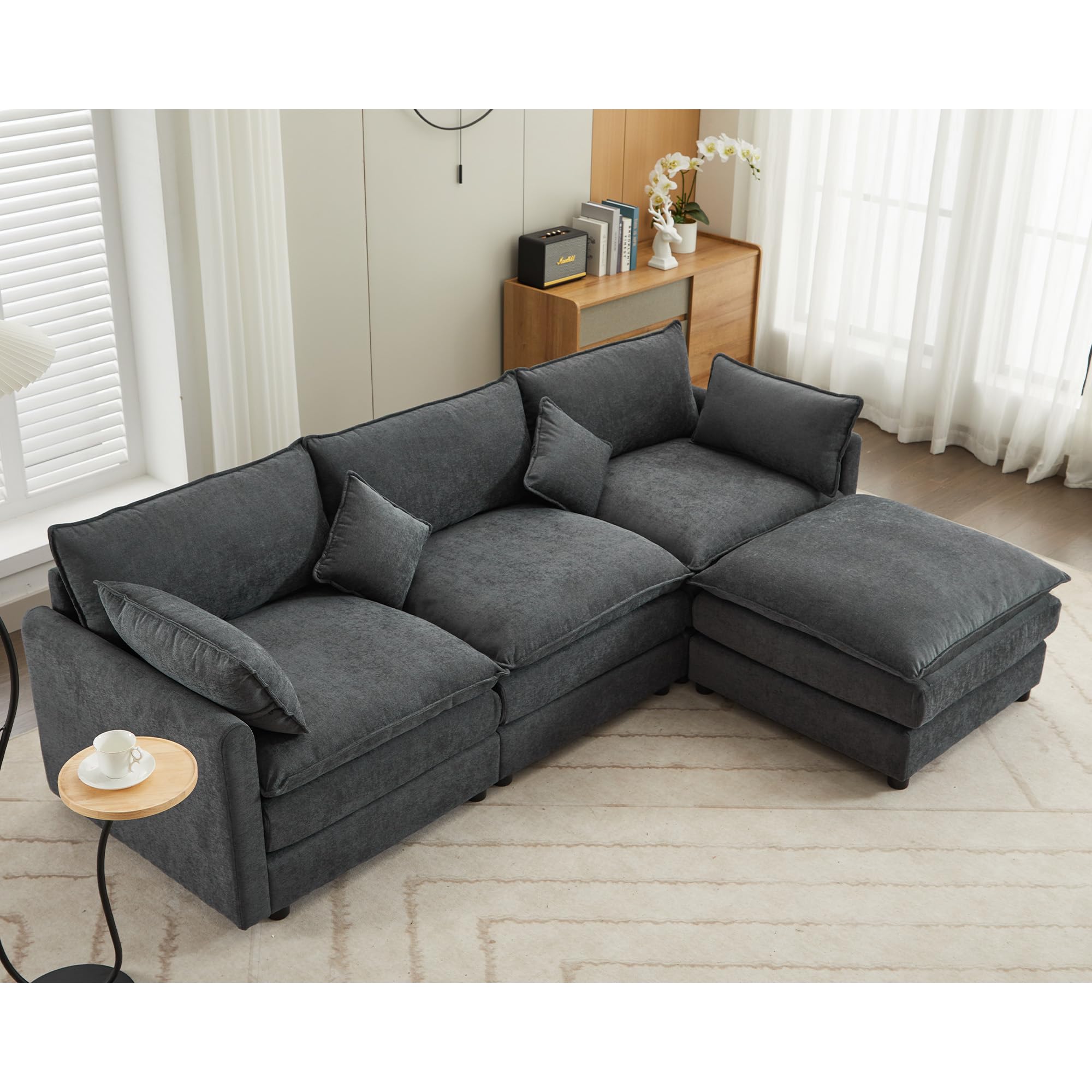 Tmsan 101.18" Modular Sectional Sofa Couch for Living Room, Modern L Shaped Cloud Couch Set with 2 Pillows, 4 Seater Chenille Sofa with Convertible Ottoman for Apartment Office