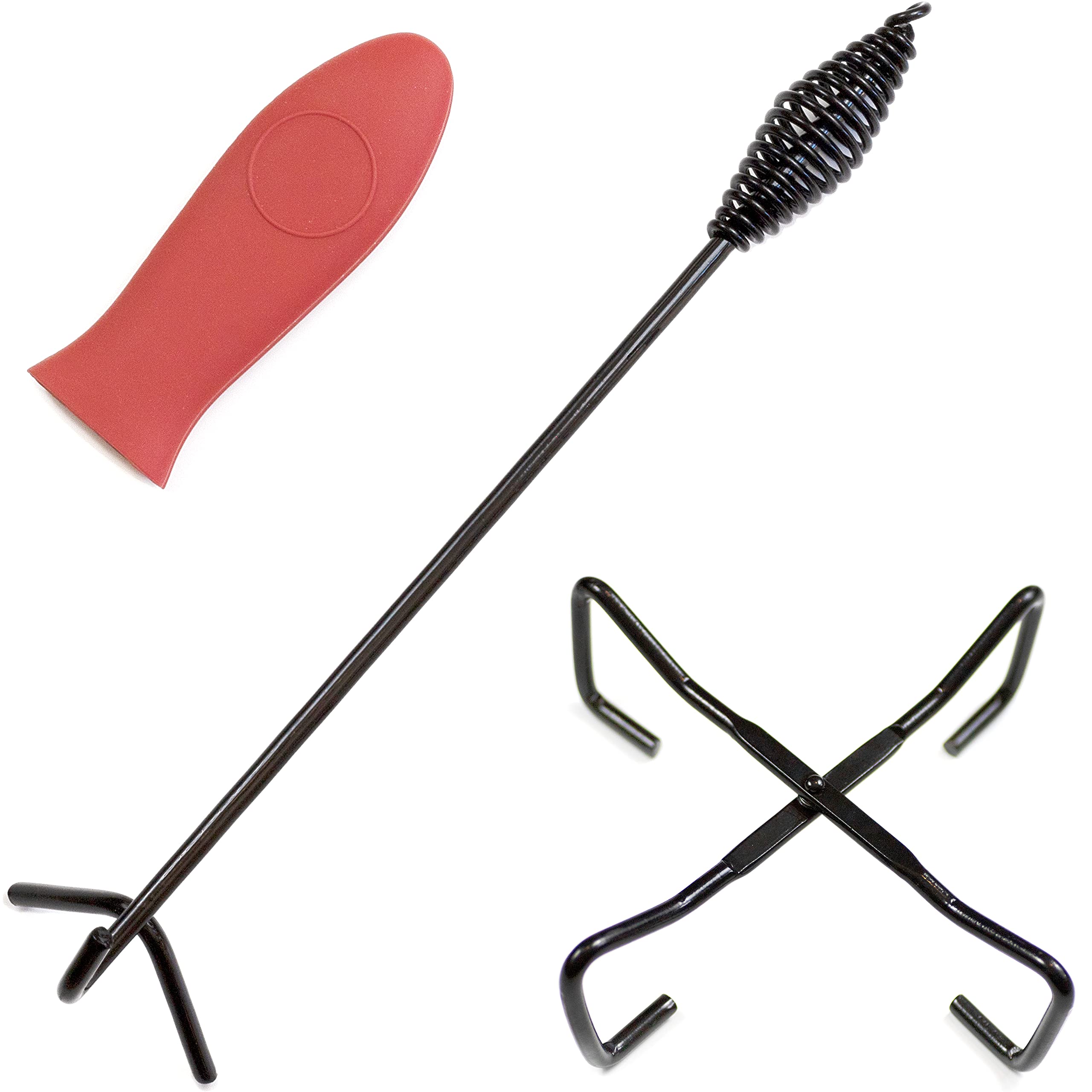 Home Dillies Dutch Oven Lid Lifter, 17 inch, and 4 in 1 Camp Stand Tool: OutdoorCampfire Cooking Accessories Set Complete with Red Handle Sleeve
