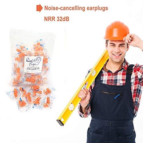 Quality Foam Earplugs 50 Pair- 32dB Noise Cancelling Disposable Individually Wrapped Packaged Bulk in Pairs Soft for Sleeping Travel Concert Shooting Hunting Study Work Construction Safety Orange