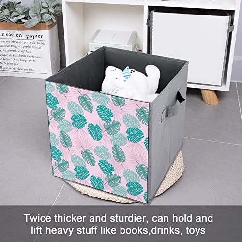 Tropical Leaves Monstera Collapsible Storage Bins Cubes Organizer Trendy Fabric Storage Boxes Inserts Cube Drawers 11 Inch