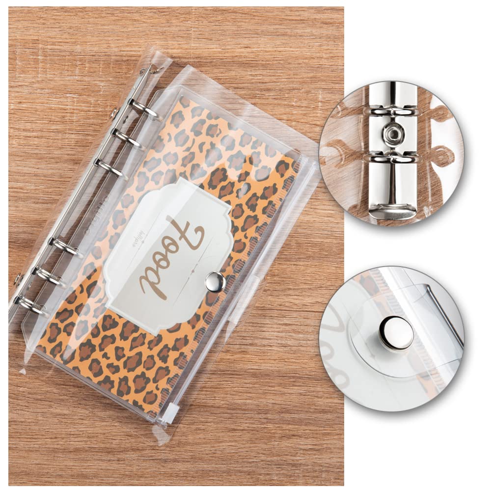 lollipro Budget Binder 6 Ring Clear Refillable Money Organizer, Small A6 Planner Binder, Cash Envelopes Inside with Cash Break Down Cards and Label Stickers(Leaves)