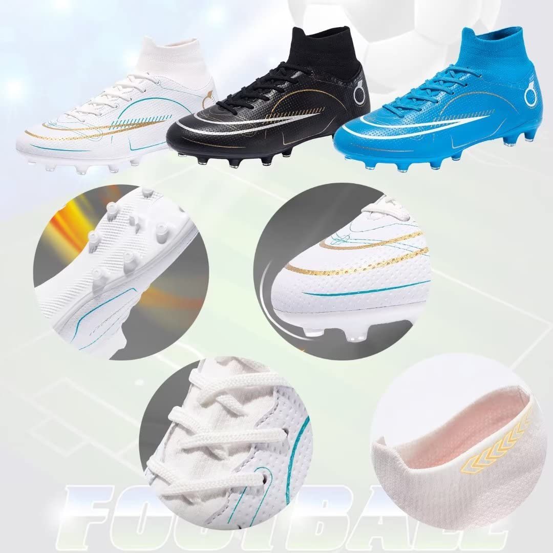 Men's Soccer Cleats Turf Football Boots with High-Top Spikes Ankle Support Professional FG/TF Athletic Shoes