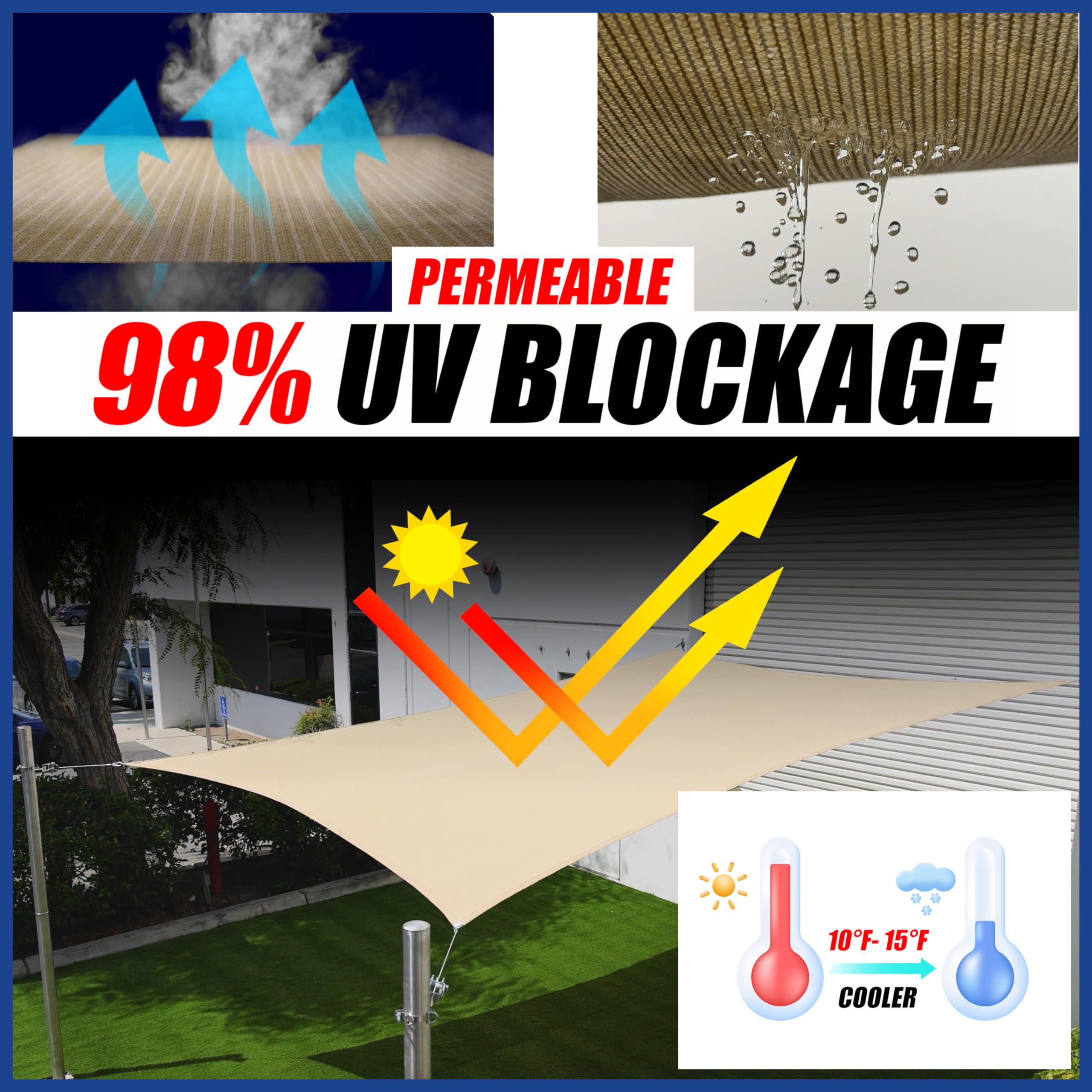 ShadeMart 10' x 10' x 10' Grey Sun Shade Sail UPF50 Triangle Canopy Fabric Cloth Screen, Water Air Permeable & UV Resistant, Heavy Duty, Carport Patio Outdoor - (We Customize Size)