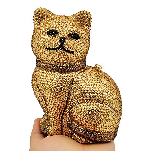 Mini Black Cat Shape Women Crystal Clutch Evening Bags Hand-Made Diamond Minaudiere Handbag Party Wedding Purse (B)