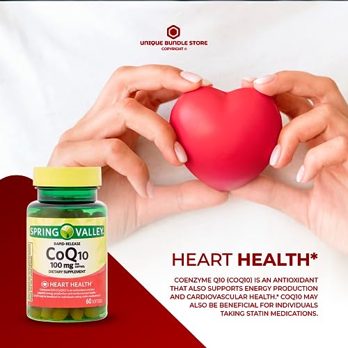Spring Valley, CoQ10 100mg, 60 Count Rapid-Release Heart Health Dietary Supplement, CQ10 100mg softgels + 7 Day Pill Organizer Included (Pack of 1)