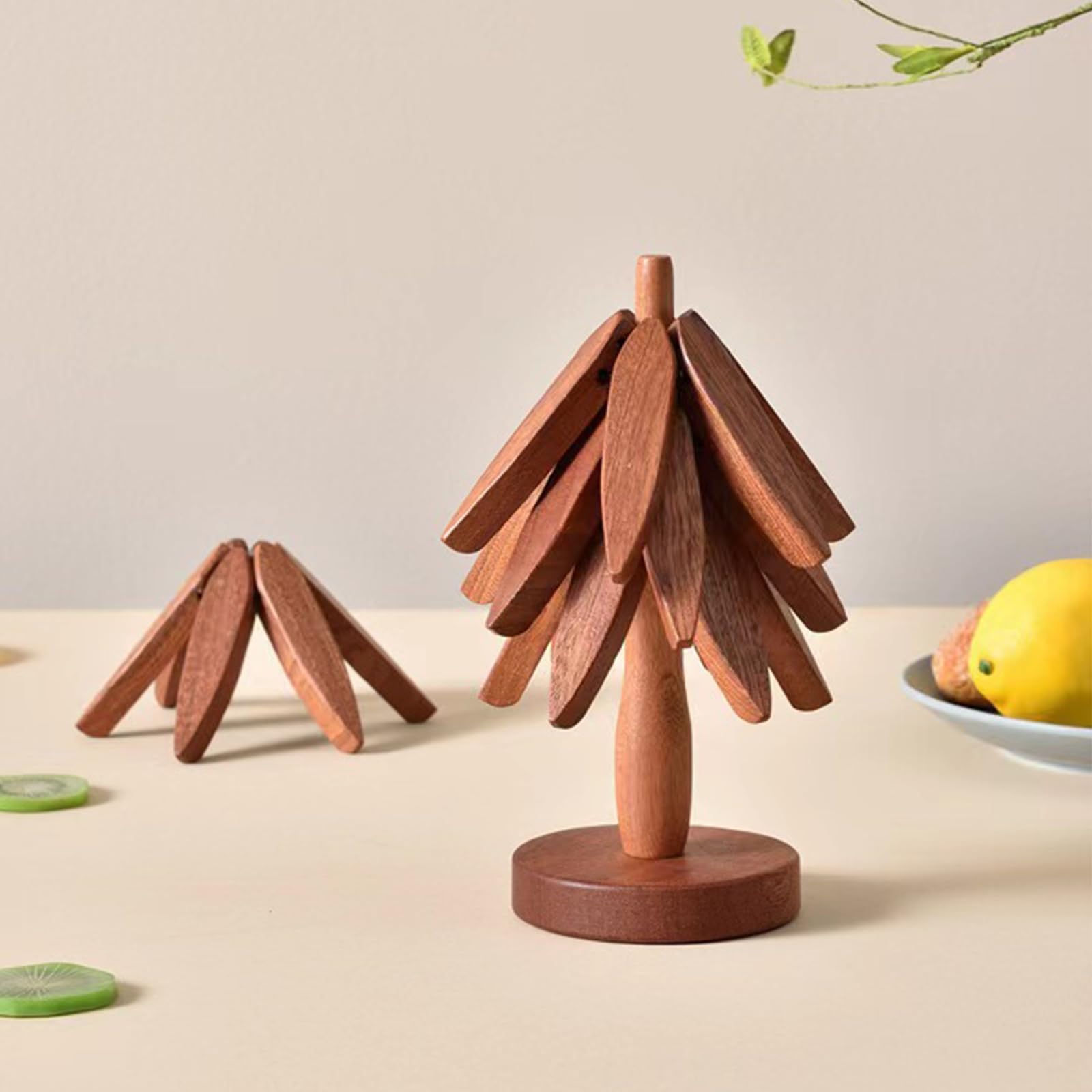 Wooden Tree Coaster, Wood Tree Coaster Set,Tree Coaster, Tree Coaster Stand, Stacking Tree Coaster, Wooden Trivets for Hot Dishes,Tree Shape Trivet Set Coaster for Teapot Hot Pots (Walnut-2PCS)