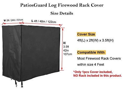 PatiosGuard 4FT Firewood Log Rack Cover, 600D Heavy Duty with Waterproof PVC Lining (4-Feet: 48" L x 24" W x 42" H)