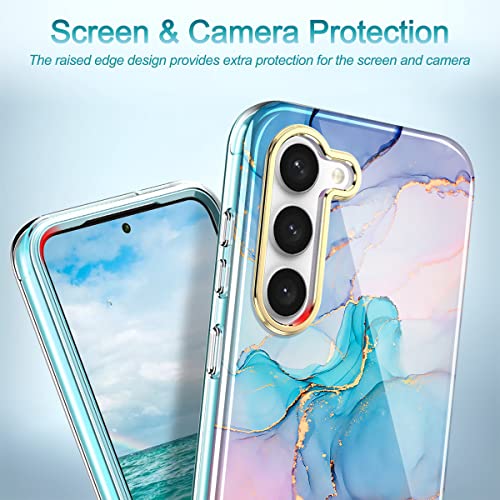 Turquiase for Samsung Galaxy S23 Plus Case with 2pcs Tempered Screen Protector&1pcs Len Camera Protector, Lightweight and Stylish Full Body Shockproof Protective Rugged TPU Case for Galaxt S23 Plus