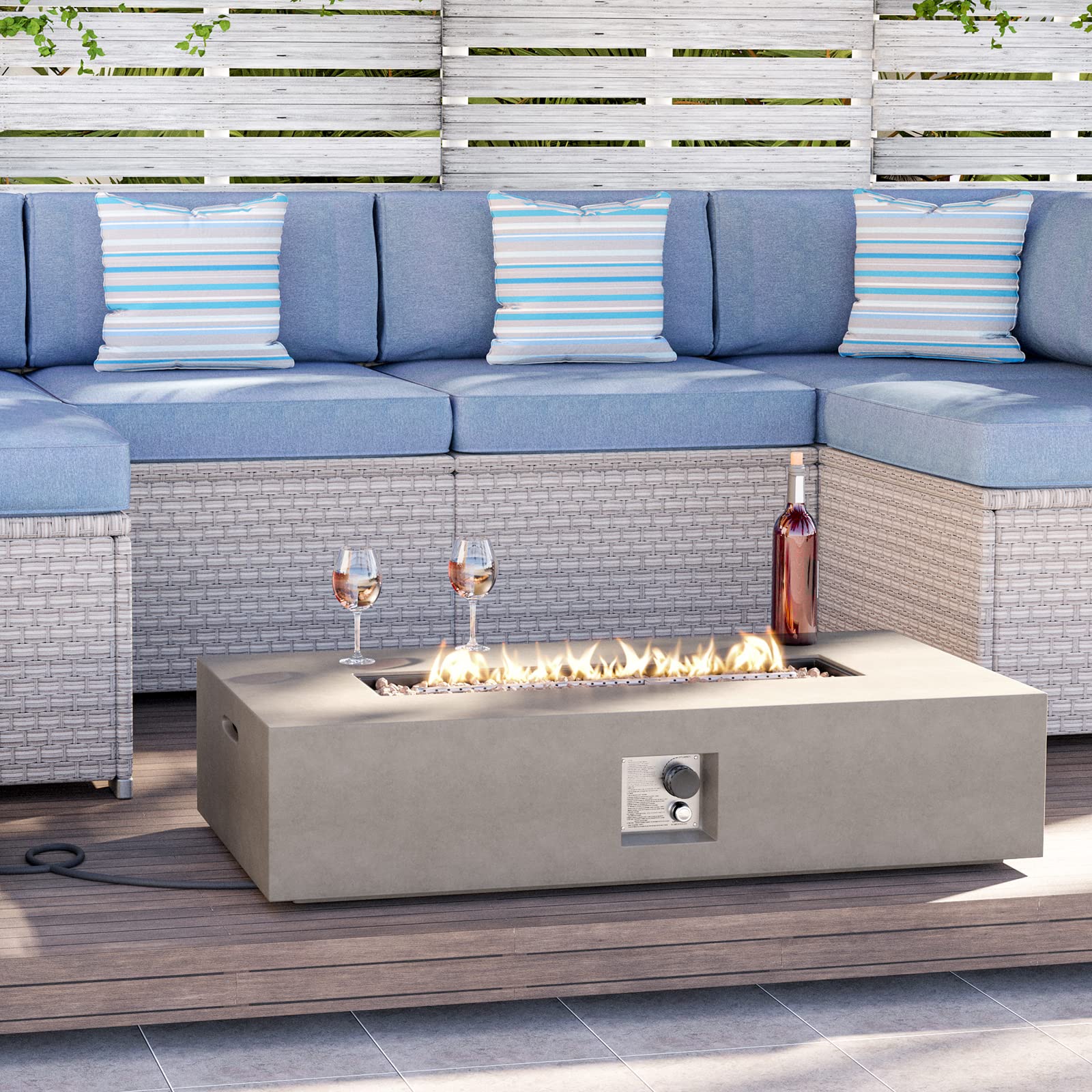 HOMPUS Outdoor Rectangular Propane Fire Pit Table, 56''x28ββx13'' Fire Table, 50000 BTU Fire Pit w Free Waterproof Cover & Fire Stone for Patio, Garden, Grey