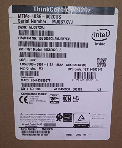 Lenovo ThinkCentre M920z All-in-One Desktop Computer - 23.8" Full HD TFT Display - 3.0 GHz Intel Core i5-8500 Six-Core - 256GB SSD - 8GB - Win10 pro