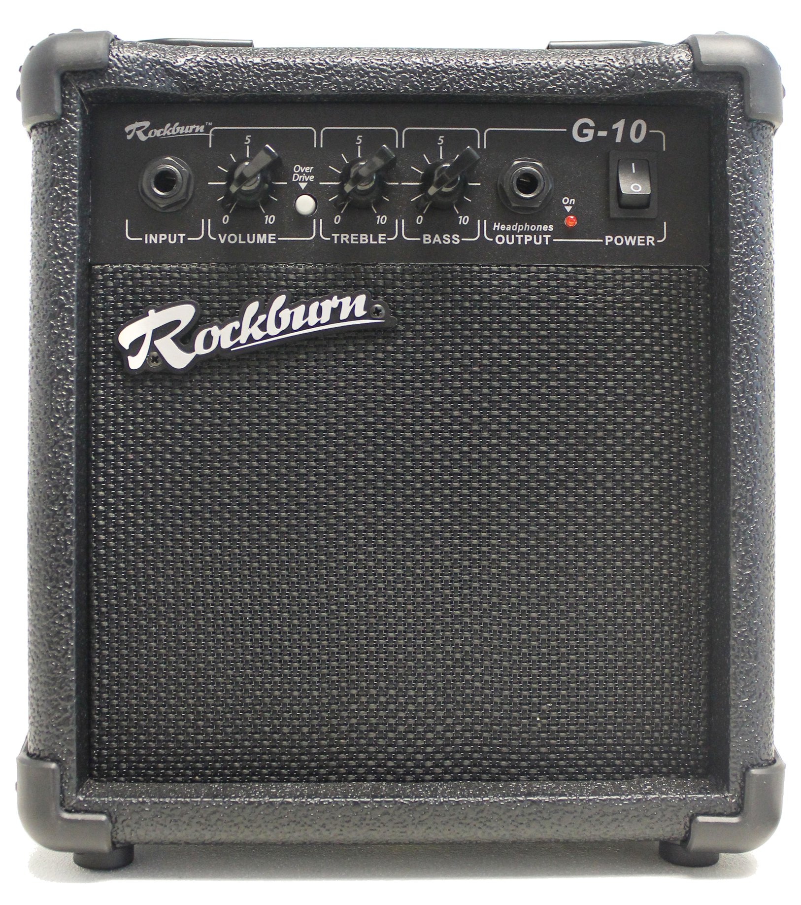 Rockburn 10 Watt Amplifier for Electric Guitar with Overdrive, EQ Controls & Carry Handle (BC-10S-BK) and Hosa GTR-210 Straight to Straight Guitar Cable, 10 Feet