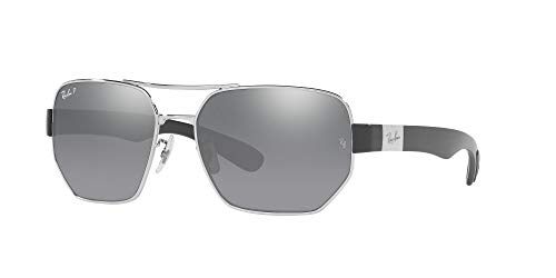 Ray-Ban RB3672 Rectangular Sunglasses, Silver/Grey Mirrored Silver Polarized, 60 mm