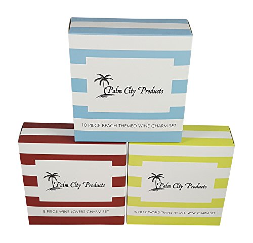Palm City Products Deluxe Wine Charm Set β 28 Pieces Total includes Beach, Wine Lover, and World Traveler Themes