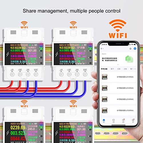 Smart Power Monitor, Multifunctional APP Control Sharing Management AC85β265V WiFi Electric Meter with 2.4in TFT Display for Shopping Mall