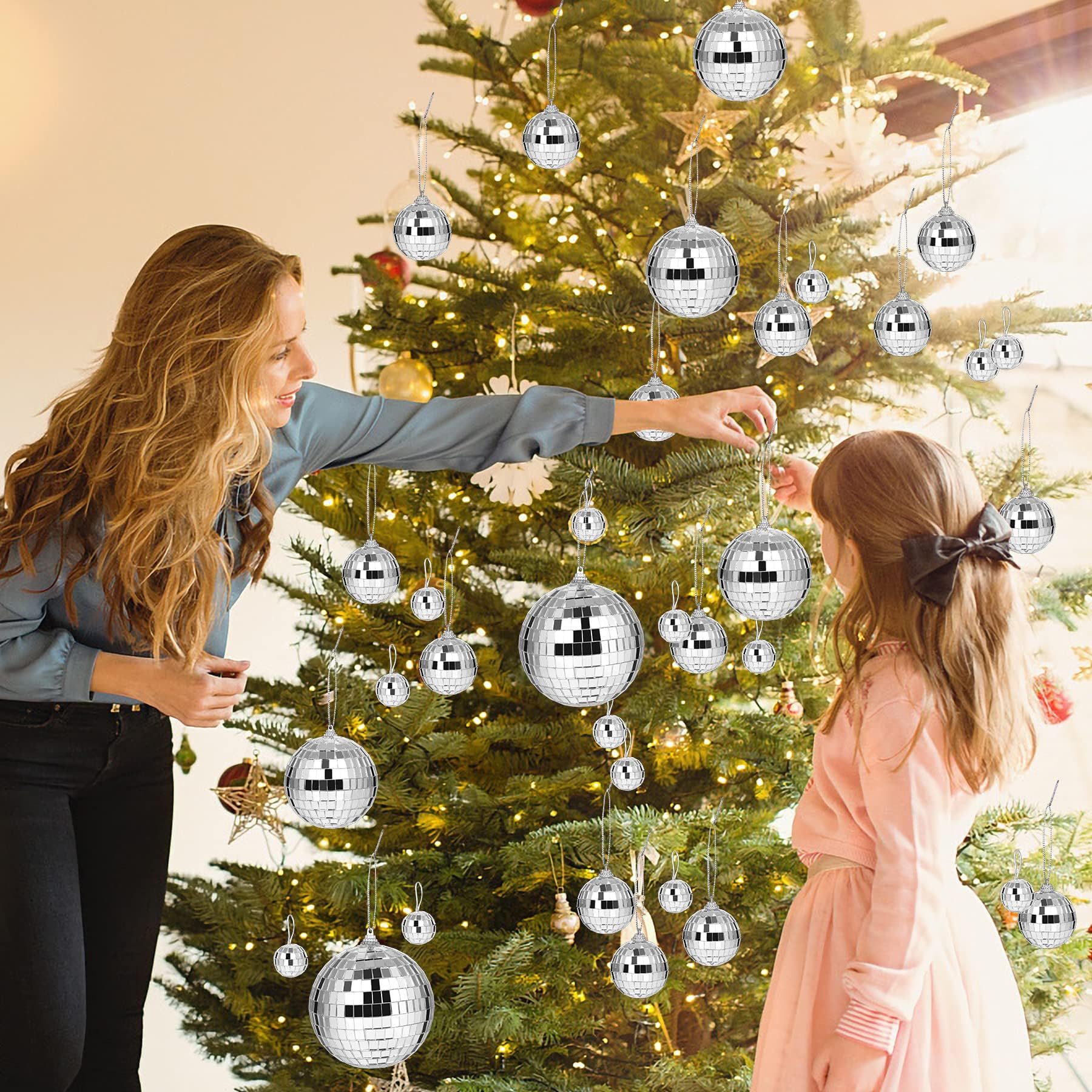 MARFOREVER 40 PCS Mini Mirror Disco Balls 2 Inches Reflective Mirror Ball Ornaments Small Disco Ball Silver Hanging Ball for Christmas Easter Tree Party Home Decorations
