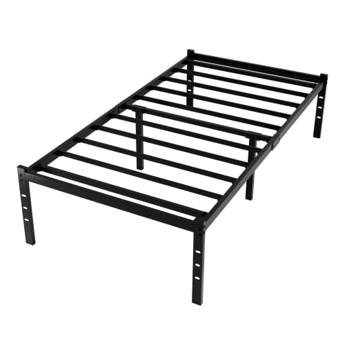 Twin XL Size Bed Frame/ 18 Inch High Heavy Duty Steel Slat Platform Bed Base/Mattress Foundation/Anti-Slip/Noise Free/Easy Assembly/No Box Spring Needed/Black