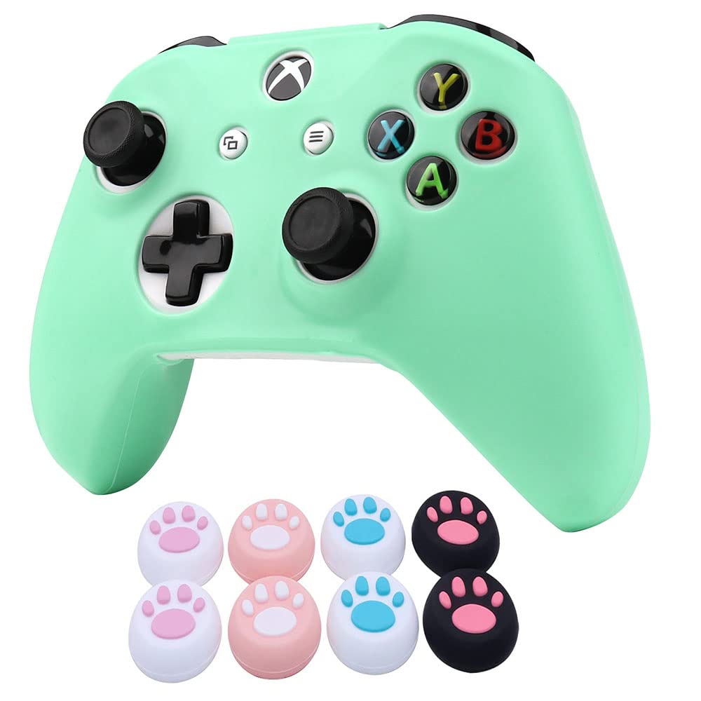 ROTOMOON Pure Green Silicone Controller Skins for Xbox One with 8 Thumb Grips, Sweat-Proof Anti-Slip Controller Cover Skin Protector Compatible with Xbox One S/X Controller