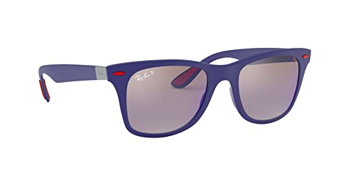 Ray-Ban RB4195M Scuderia Ferrari Collection Square Sunglasses, Matte Dark Blue/Chromance Polarized Grey Mirrored Blue, 52 mm