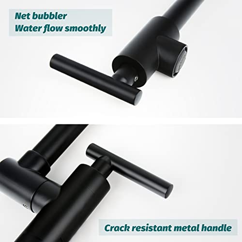 Pot Filler Faucet, Solid Brass Commercial Pot Filler Wall Mount Kitchen Stove Faucet Folding Restaurant Sink Faucet with Joint Swing Arm & Handles (Black)