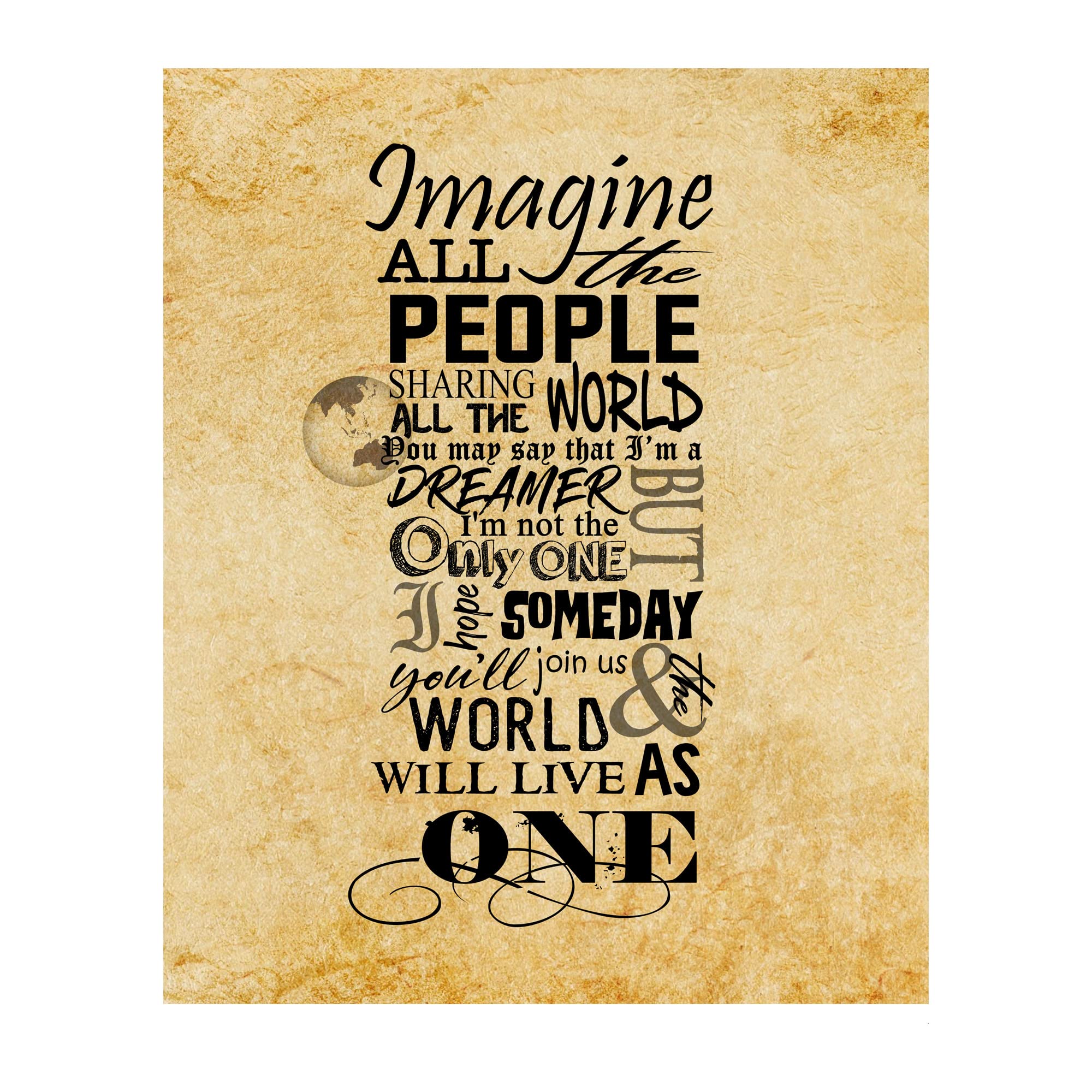Imagine All the People-Sharing All the World-Song Lyrics Wall Art, Typographic Music Wall Art Print For Modern Home Decor, Office Decor, Studio Decor. Perfect Gift fo All Beatles Fans!, Unframed- 8x10