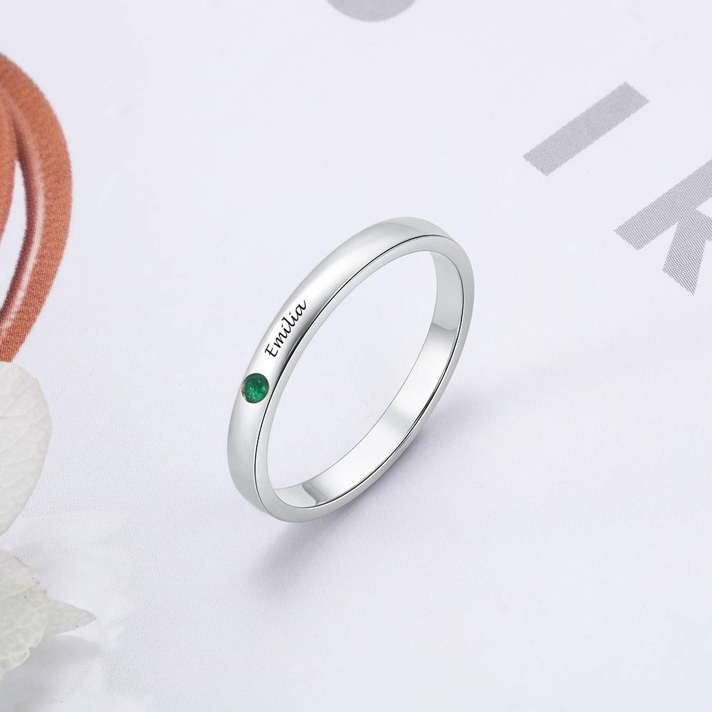 LoraPetid Personalized Birthstone Rings For Women Engagement Name Rings Initial Rings with Simulated Birthstones Customized Best Friend Rings for Women (5)