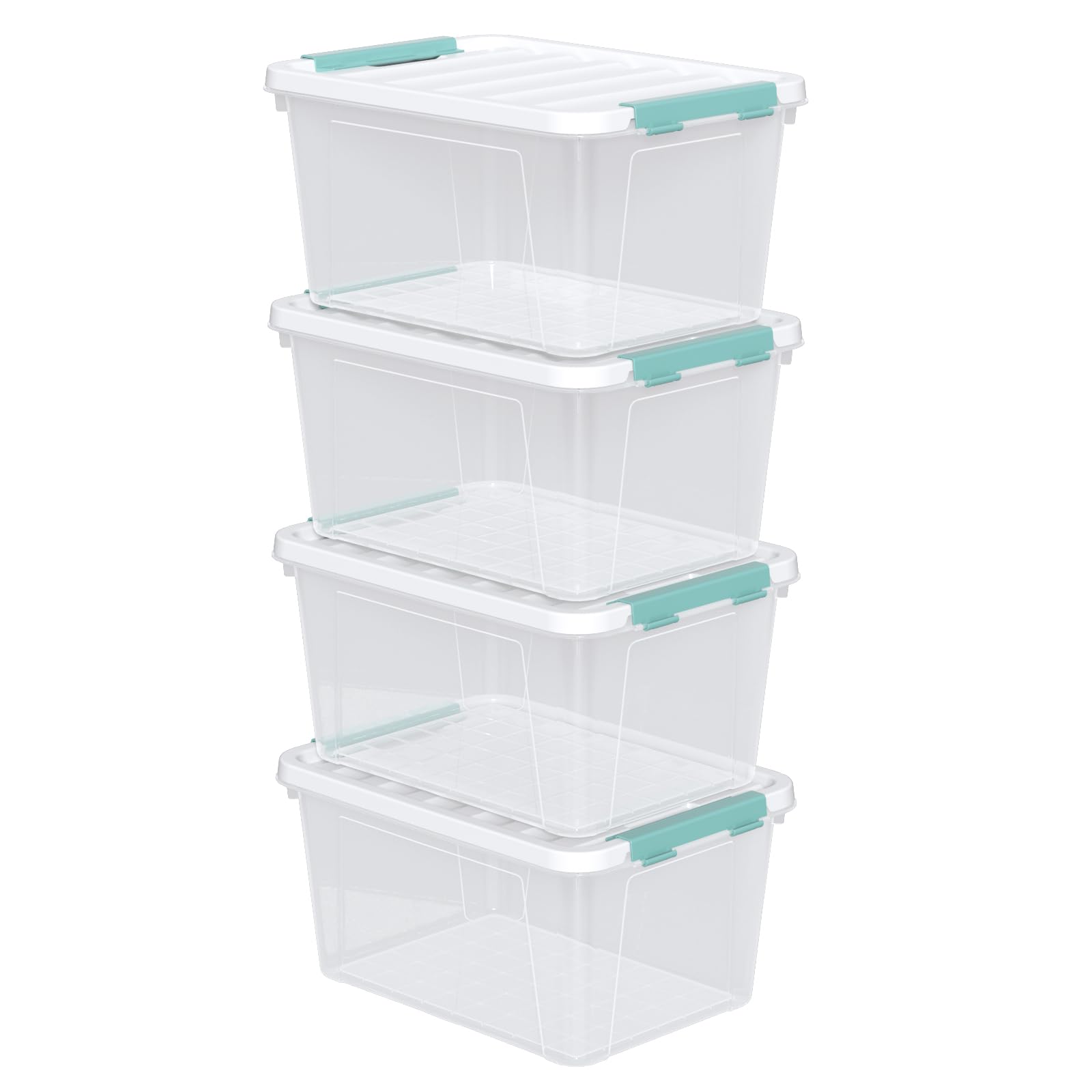 Vababa 20 L Plastic Latch Storage Box with Lid, 4-Pack Clear Small Storage Bin