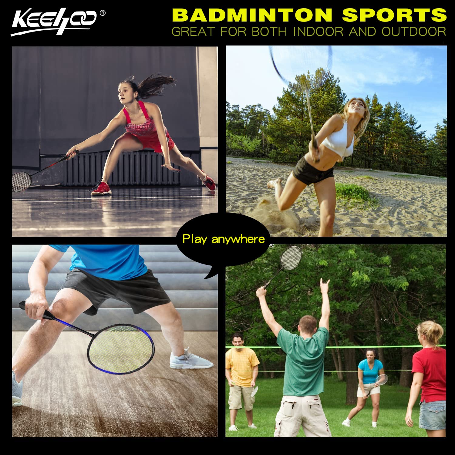 Keehoo 2 Player Badminton Rackets Set for Adults Kids, Lightweight Sturdy, Backyard Game-Double Racquets, 2 Shuttlecocks and Carry Bag Included