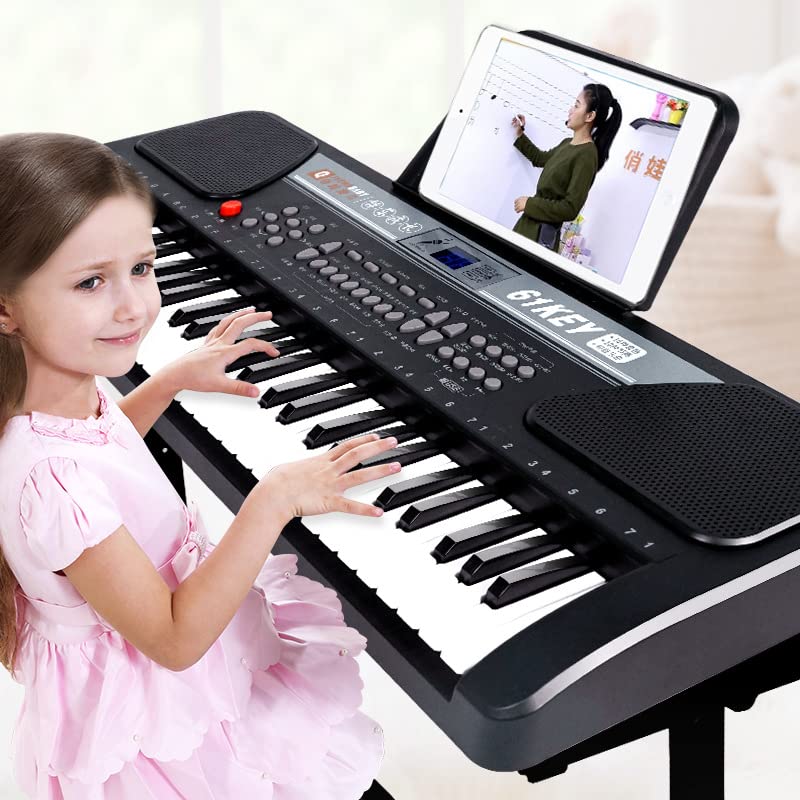 iMeshbean 61 Key Music Electronic Keyboard Electric Digital Piano Organ w/Stand Optional (Pink keyboard with stand)