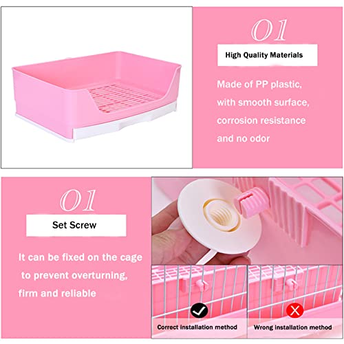 WEWAYKGJ Rabbit Litter Box Large Rabbit Potty Box with Drawer Bunny Corner Litter Pan Potty Trainer Pet Toilet with Cleaning Set for Adult Hamster Guinea Pig Ferret Bunny and Other Animals(Pink)