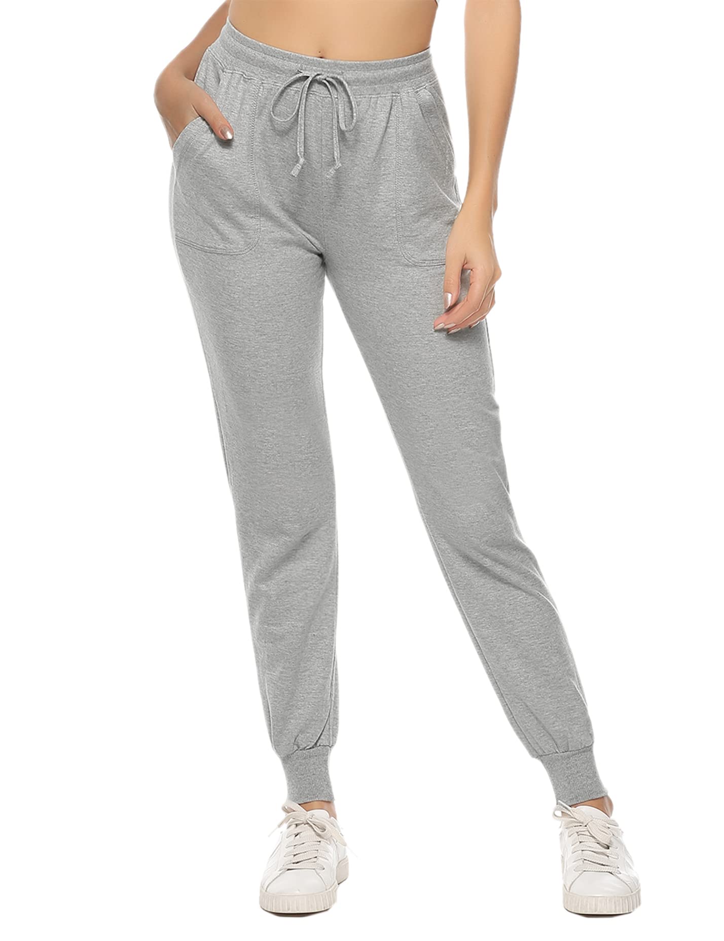 Marvmys Cotton Joggers for Women Lightweight Active Sweatpants with Pocket(Grey,X-Large)