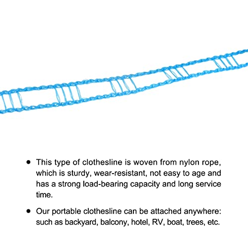 uxcell Portable Clothesline, 26.24ft Nylon Windproof Non-Slip Washing Line Rope for Courtyard Outdoor Travel Camping Laundry Drying, Blue 2 Pcs