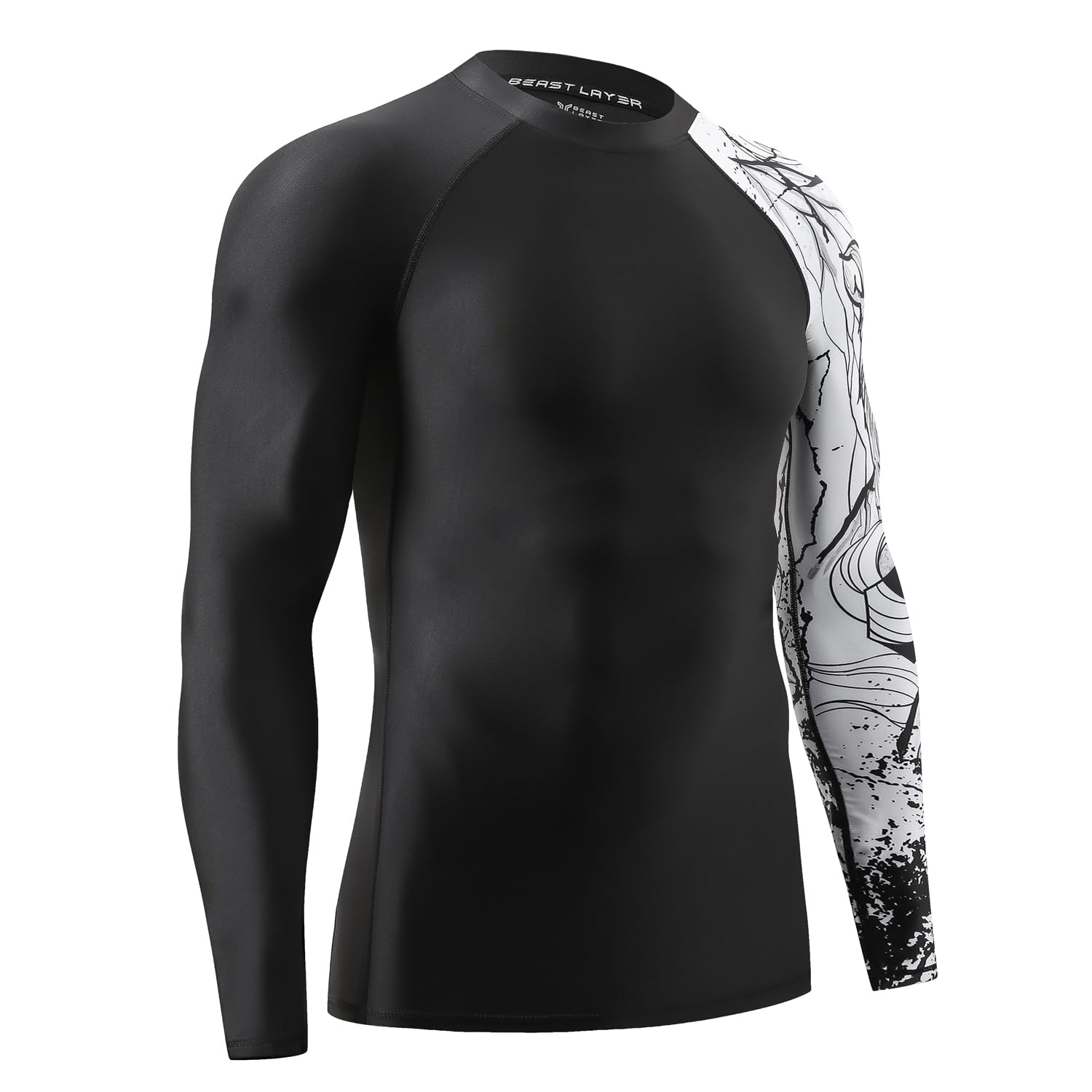 HUGE SPORTS Men's Splice UV Sun Protection UPF 50+ Skins Rash Guard Long Sleeves(Split, XL)