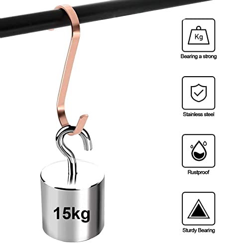 WEYEEN 10PCS Rose Golden S Hooks 4.7 inch,Stainless Steel Heavy Duty S Hooks for Kitchen Utensils, Plants, Pot, Pan, Cups and Towels